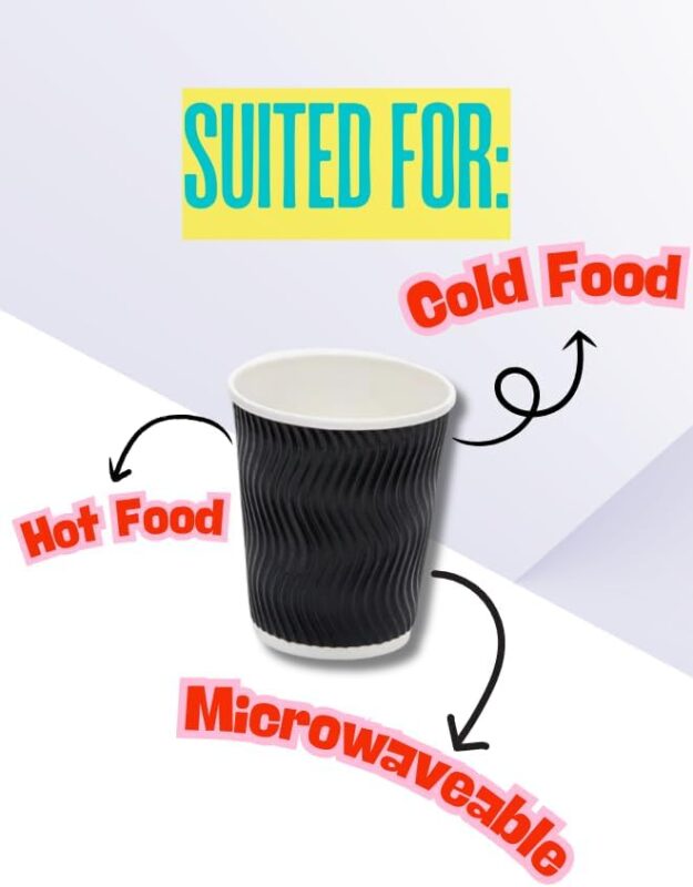 Pack of 50 Black Triple Wall Ripple Paper Coffee Cups with Lids – 8 ...