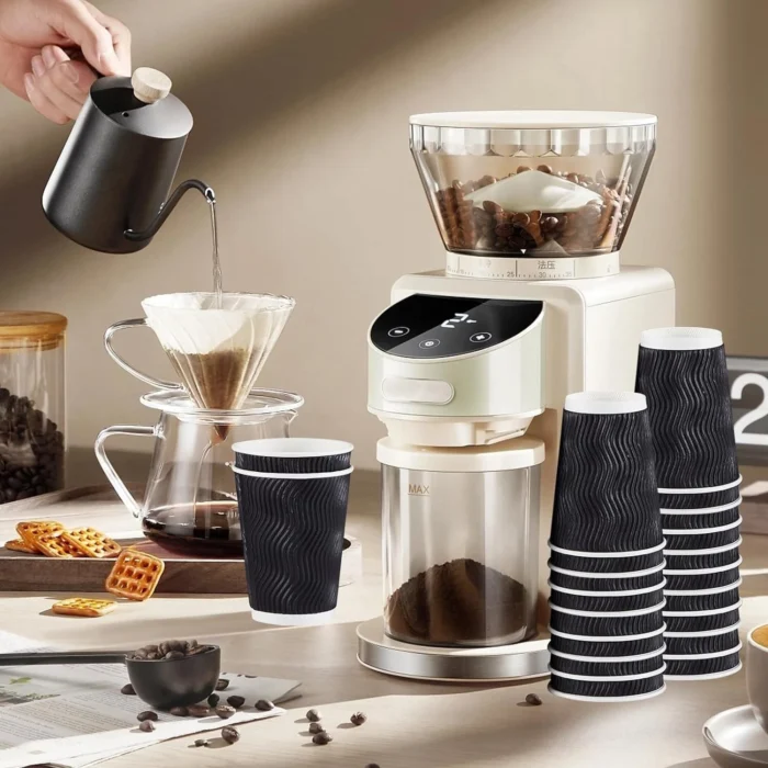 Pack of 50 Black Triple Wall Ripple Paper Coffee Cups with Lids – 8 ...